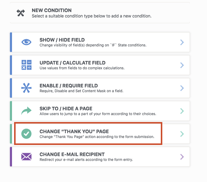 How to create a conditional logic with the thank you page